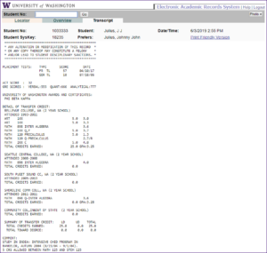 Transcript Screen - Office of the University Registrar